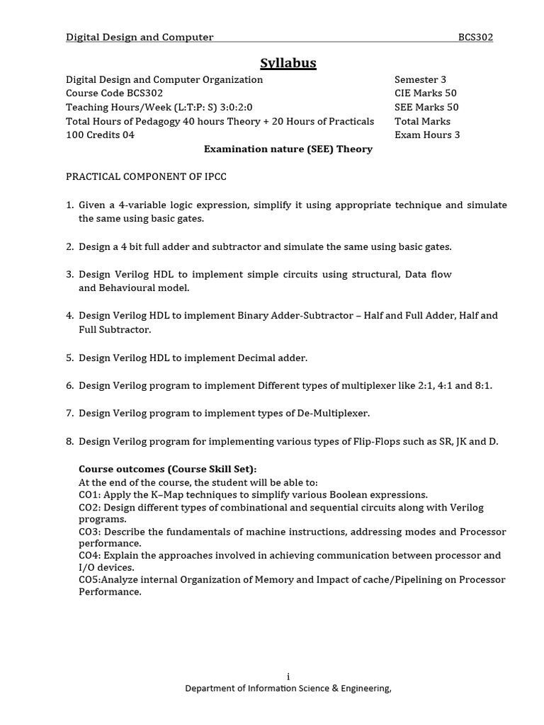 Digital Design and Computer Organization - BCS302 - LAB MANUAL | PDF ...
