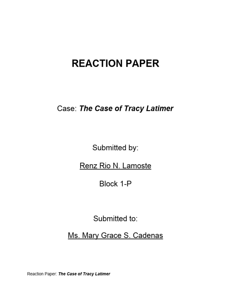 Reaction Paper - The Case of Tracy Latimer | PDF | Ethical Principles ...