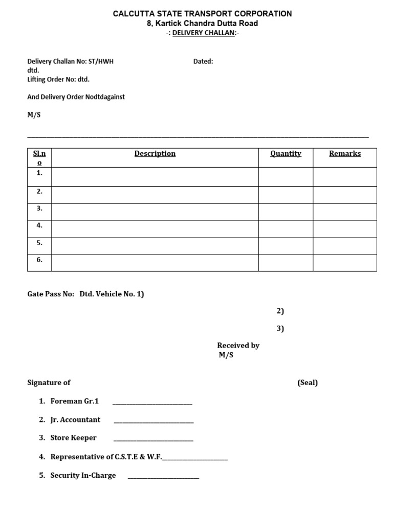 Delivery Challan Format Template | PDF | Finance & Money Management
