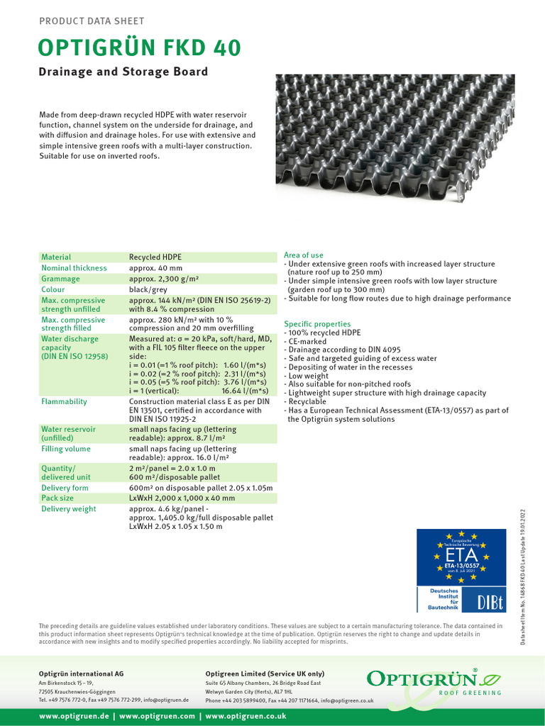 Optigruen Drainage and Storage Board FKD 40 - 01 | Download Free PDF ...