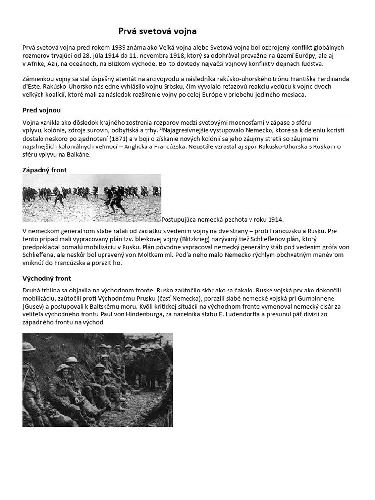 Prvá Svetová Vojna | PDF
