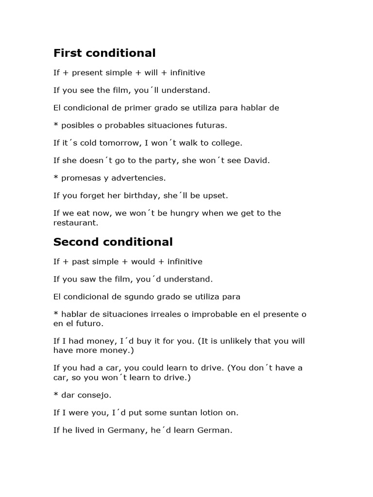 Conditionals. and Exercises | PDF