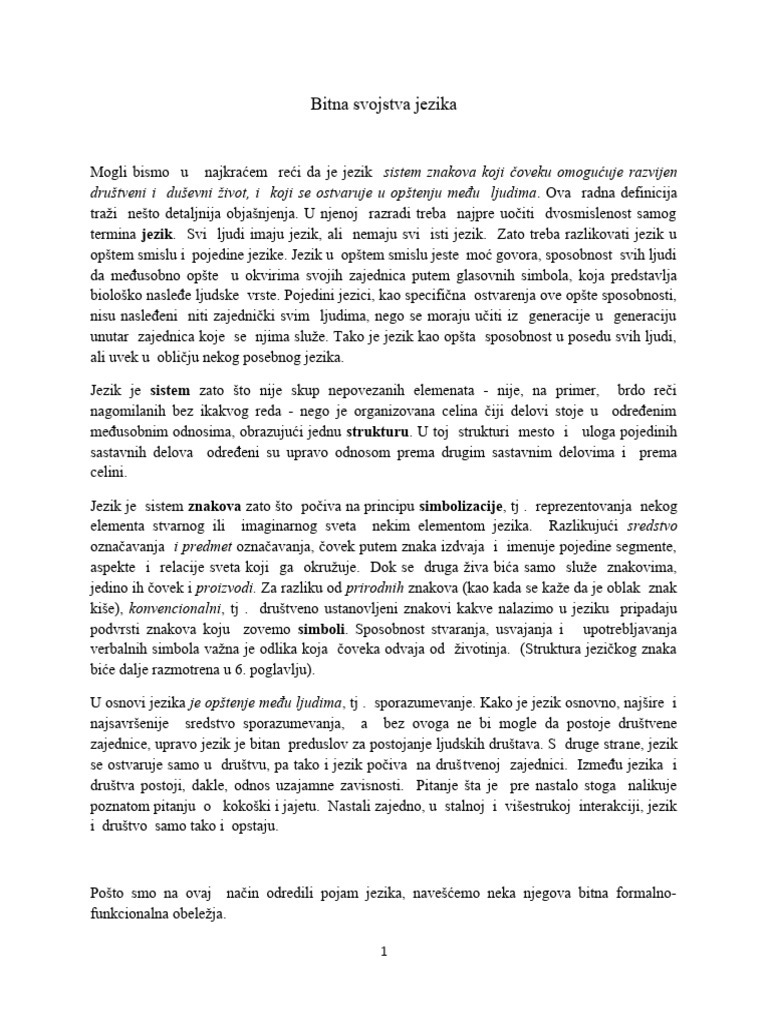 Bitna Svojstva Jezika-Pojam, Formalno Funkcionalna Obiljezja | PDF
