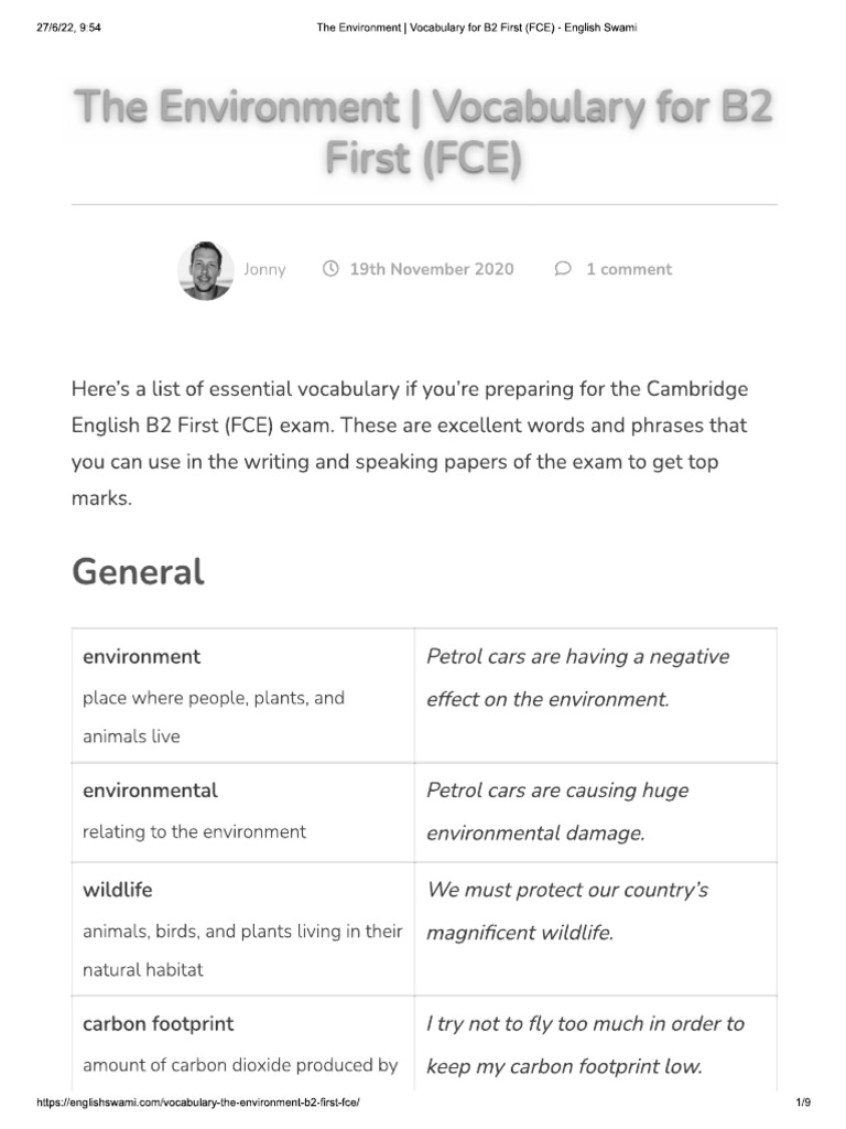 Environment Vocabulary | PDF