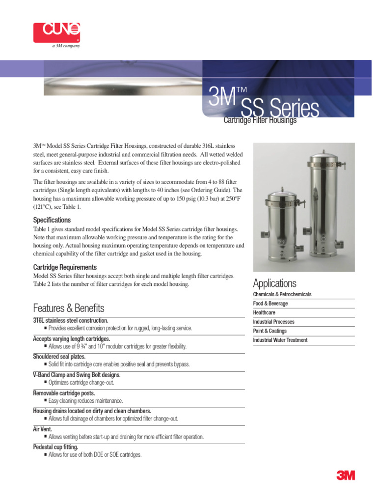 3M SS Filters Data Sheet | PDF | Filtration | Stainless Steel