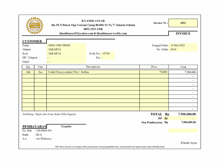 Invoice Mma One Pride 18 Mei 2022 | PDF