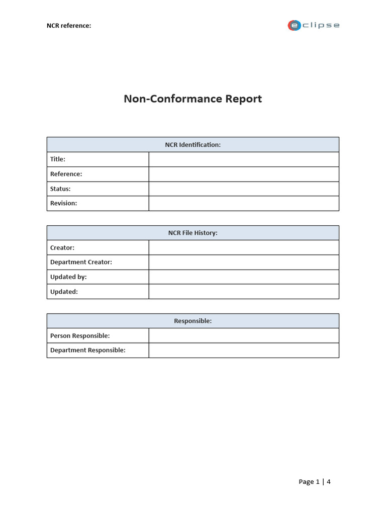Non Conformance Report Template Complex Pdf