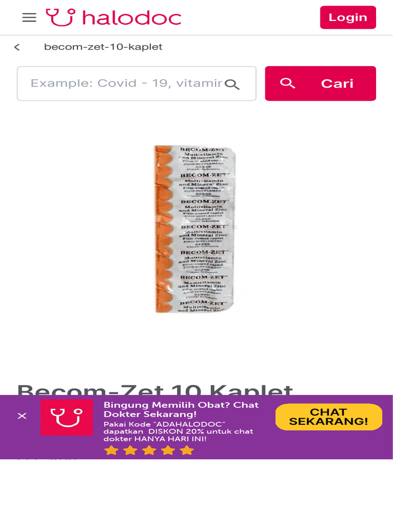 Becom-Zet 10 Kaplet - Kegunaan, Efek Samping, Dosis Dan Aturan Pakai - Halodoc | PDF