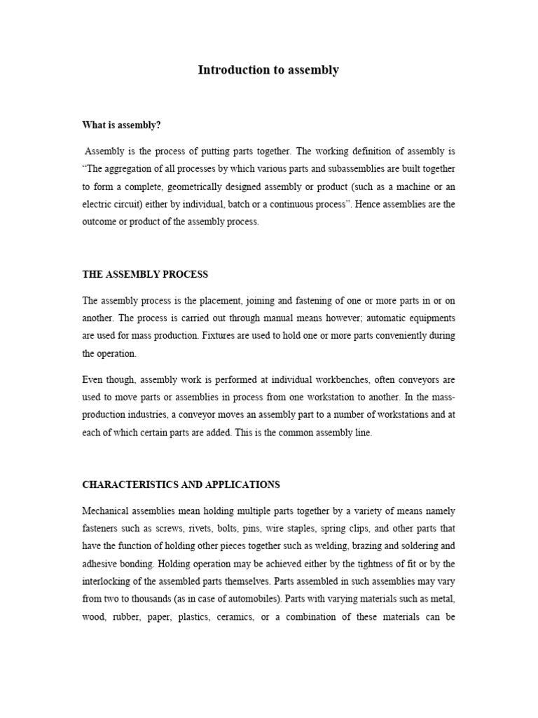 Introduction To Assembly | PDF | Screw | Rivet