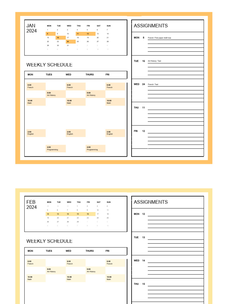 Student Calendar Mon | PDF