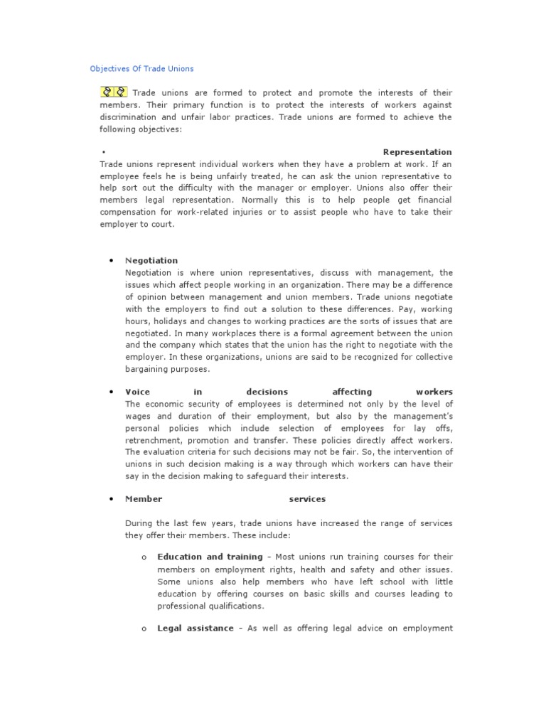 Trade Union Objectives & Functions | PDF | Trade Union | Strike Action