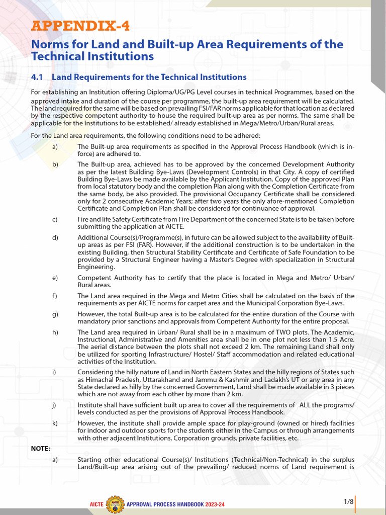 Appendix-4 Norms For Land and Built-Up Area Requirements | PDF | Postgraduate Education ...