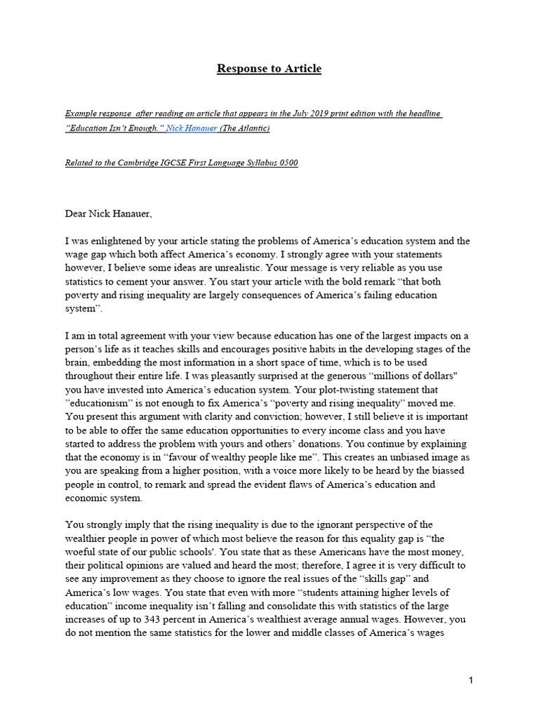 Example of Response To An Article | PDF | Economic Inequality ...