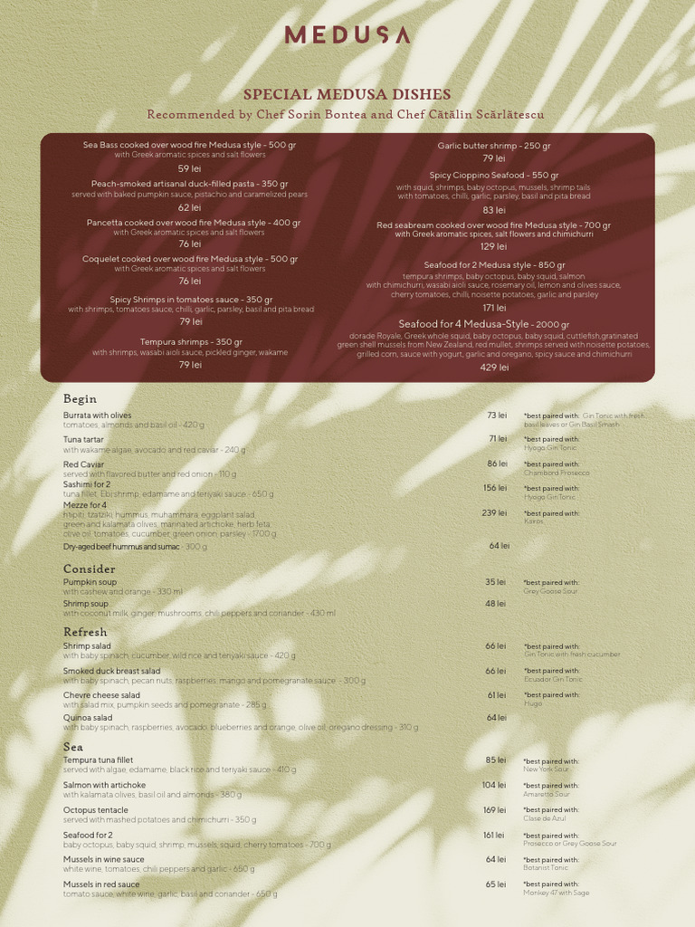 Medusa Food Menu | PDF | Salad | Sauce