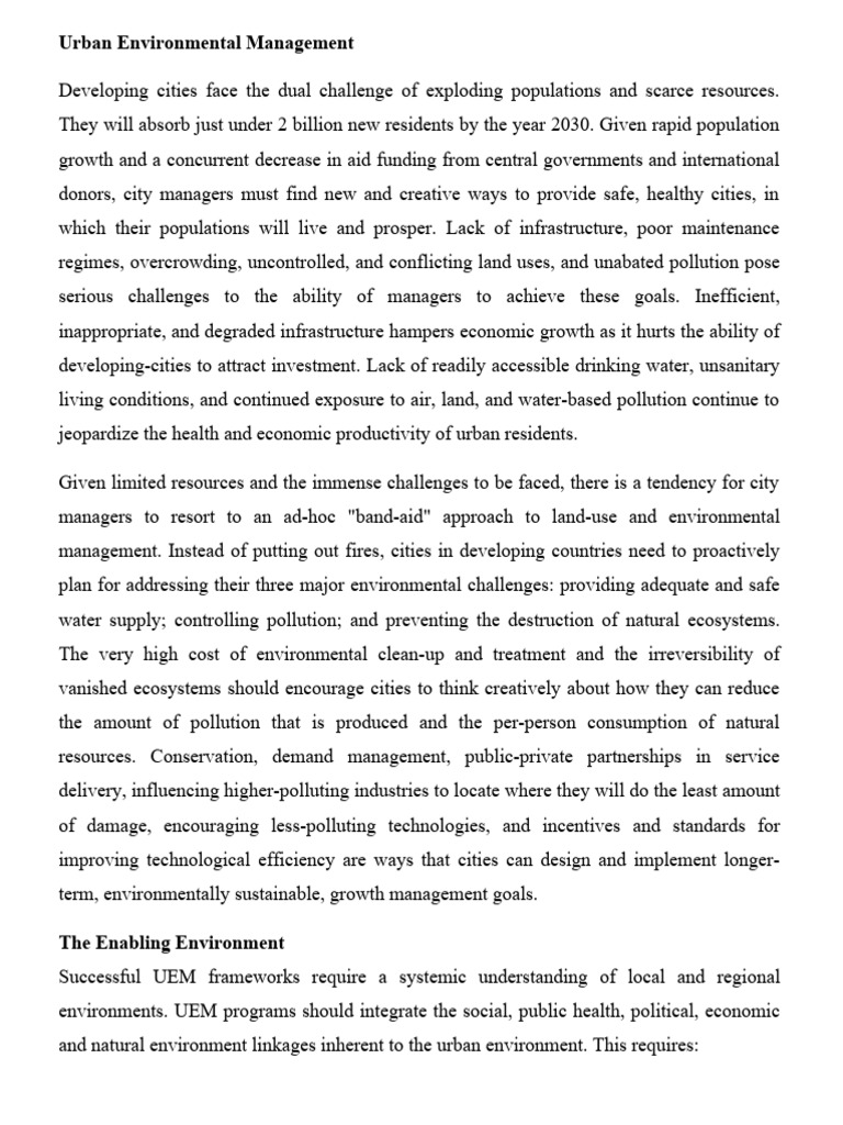 Urban Environmental Management | PDF | Slum | Infrastructure