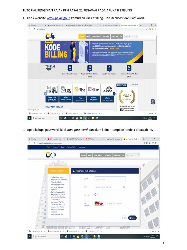 Tutorial Pengisian Pajak PPH Pasal 21 Pegawai Pada Efilling | PDF