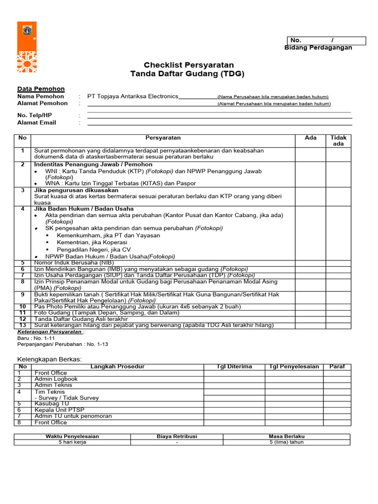 Cek List Persyaratan TDG | PDF