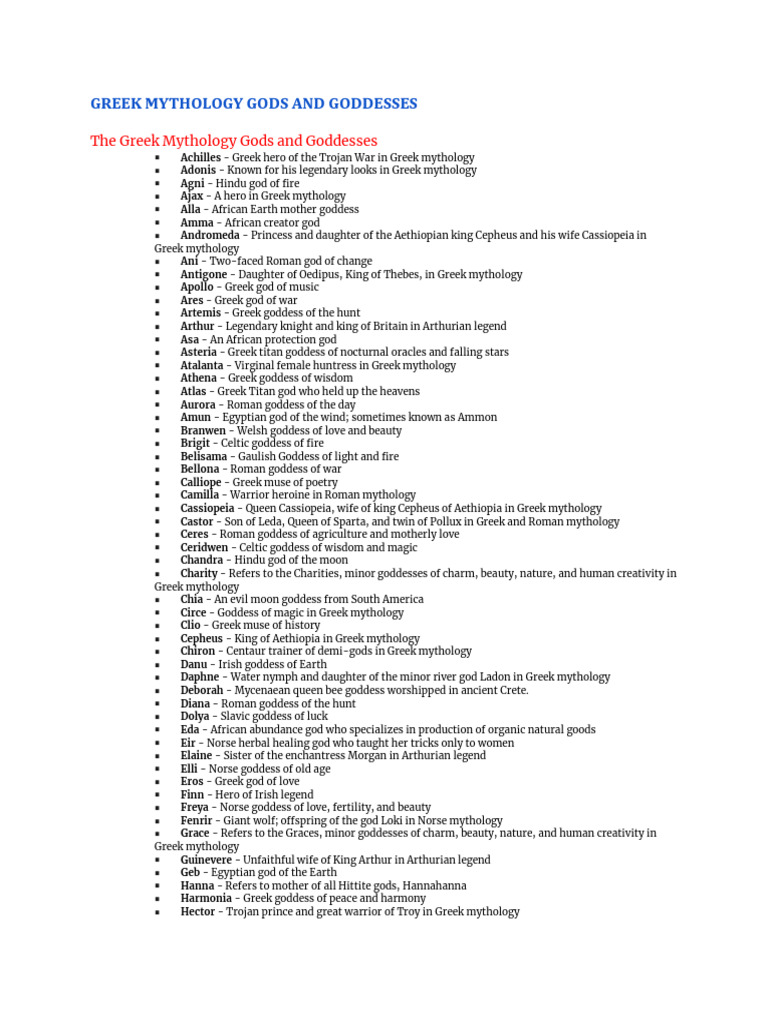 Greek Mythology Gods and Goddesses | PDF | Greek Mythology | Deities