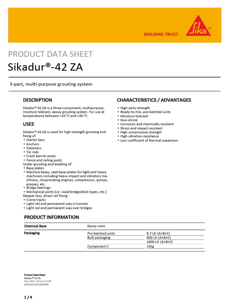 Sikadur - 42 Za | PDF | Concrete | Epoxy