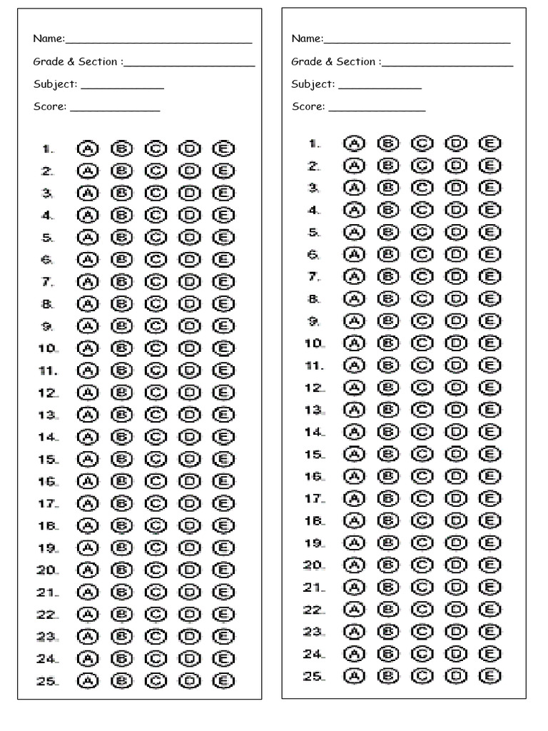 Abcd Answer Sheets Pdf