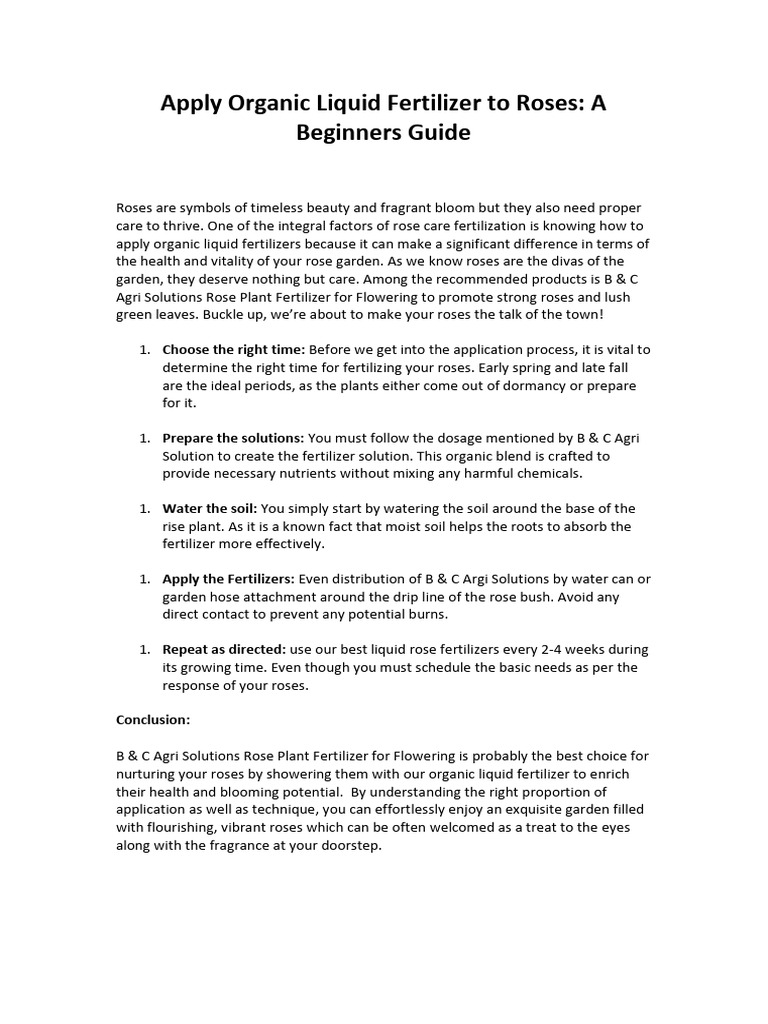 Apply Organic Liquid Fertilizer To Roses - A Beginners Guide | PDF