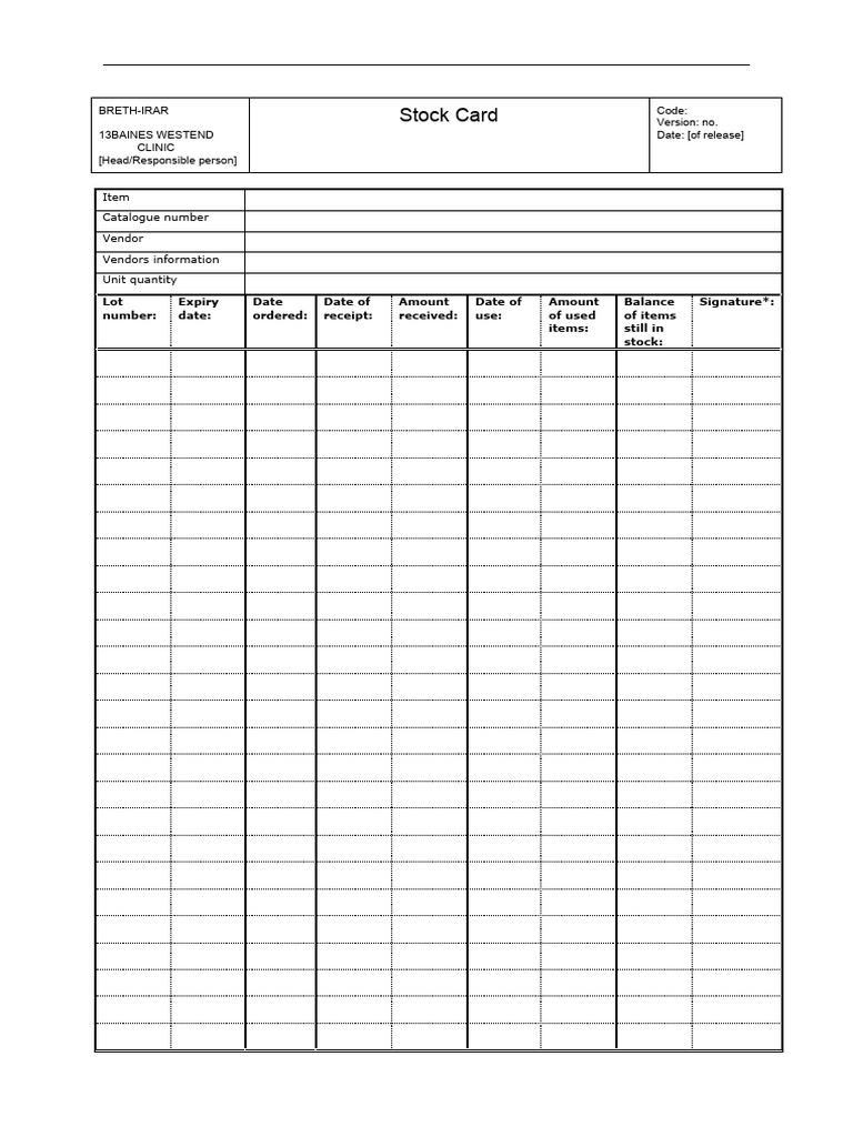Stock Card Management Template | PDF