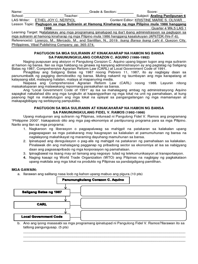 Ap 6 Quarter 4 Week 5 Las 1 | PDF