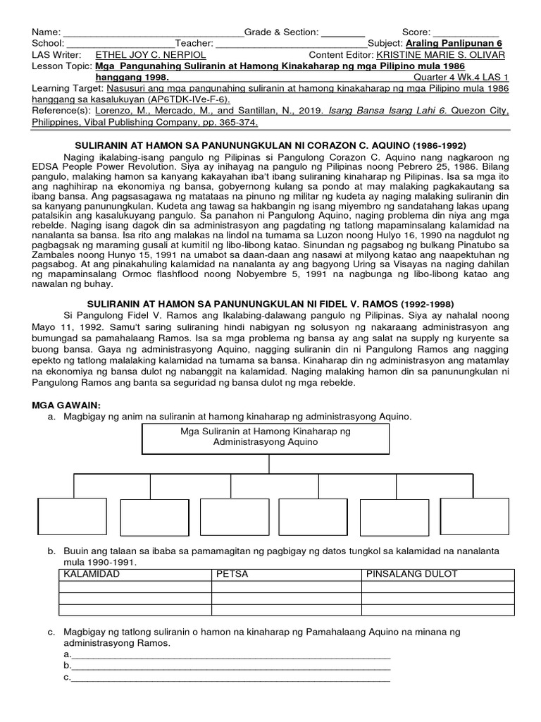 Ap 6 Quarter 4 Week 4 Las 1 | PDF