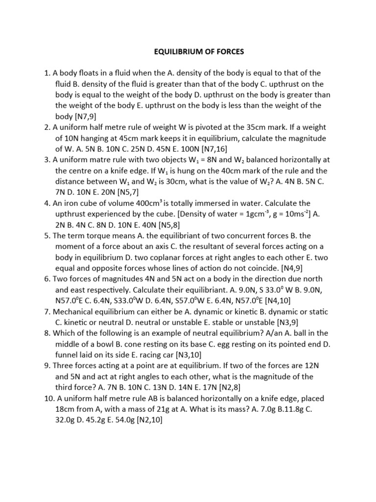 PQ - Equilibrium of Forces 120 | PDF | Buoyancy | Density