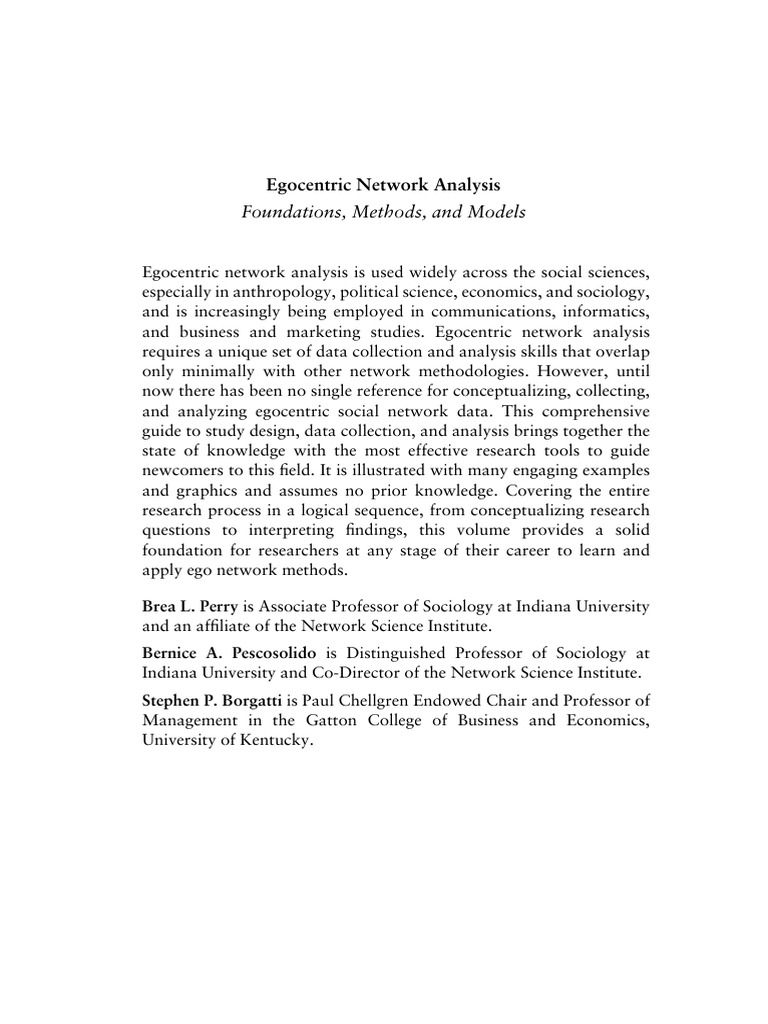 Egocentric Network Analysis Foundations, Methods, and Models | PDF ...