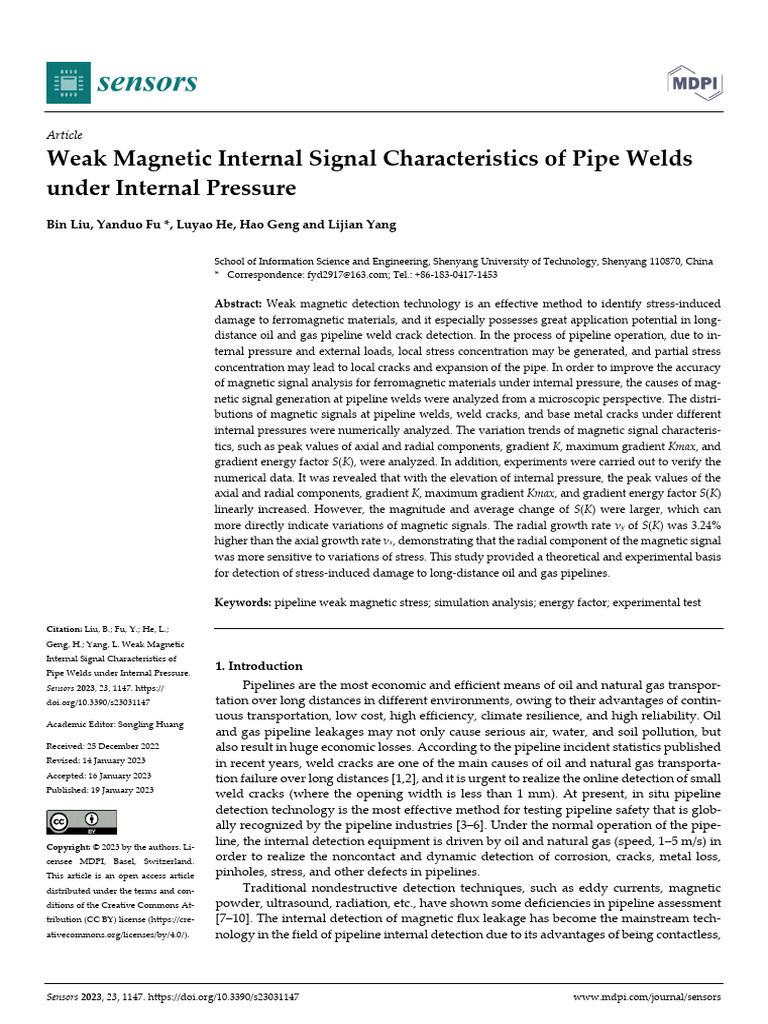 Weak Magnetic Internal Signal Characteristics of Pipe Welds Under ...