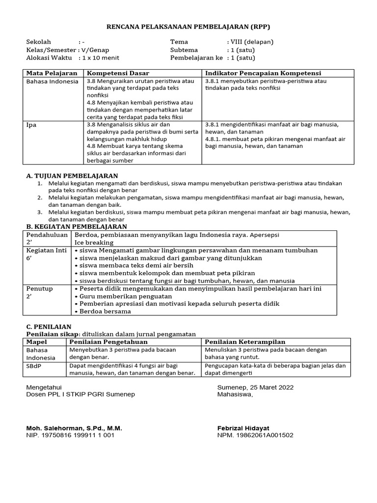Contoh RPP - 3 Komponen | PDF