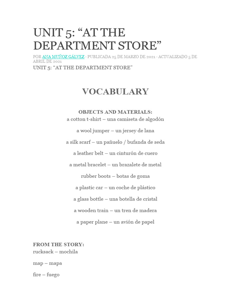 Unit 5 Vocabulario | Descargar gratis PDF | Gramática | Mecánica del ...