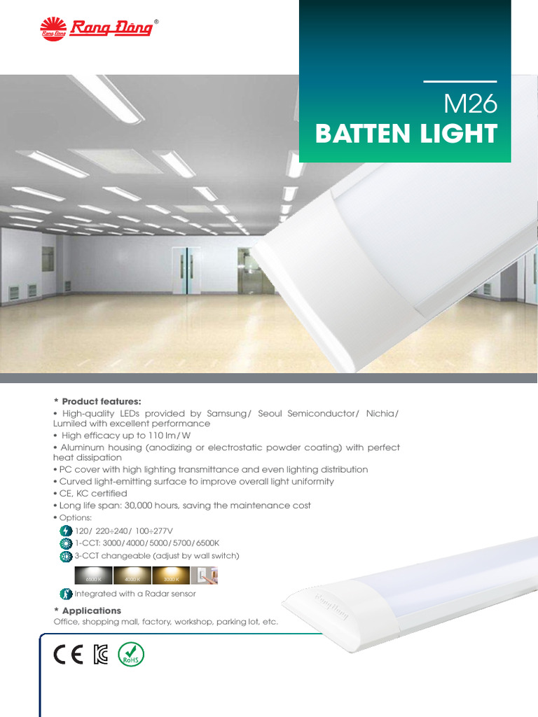m26 Led Batten Light - Datasheet | PDF | Light Emitting Diode | Electrical Engineering