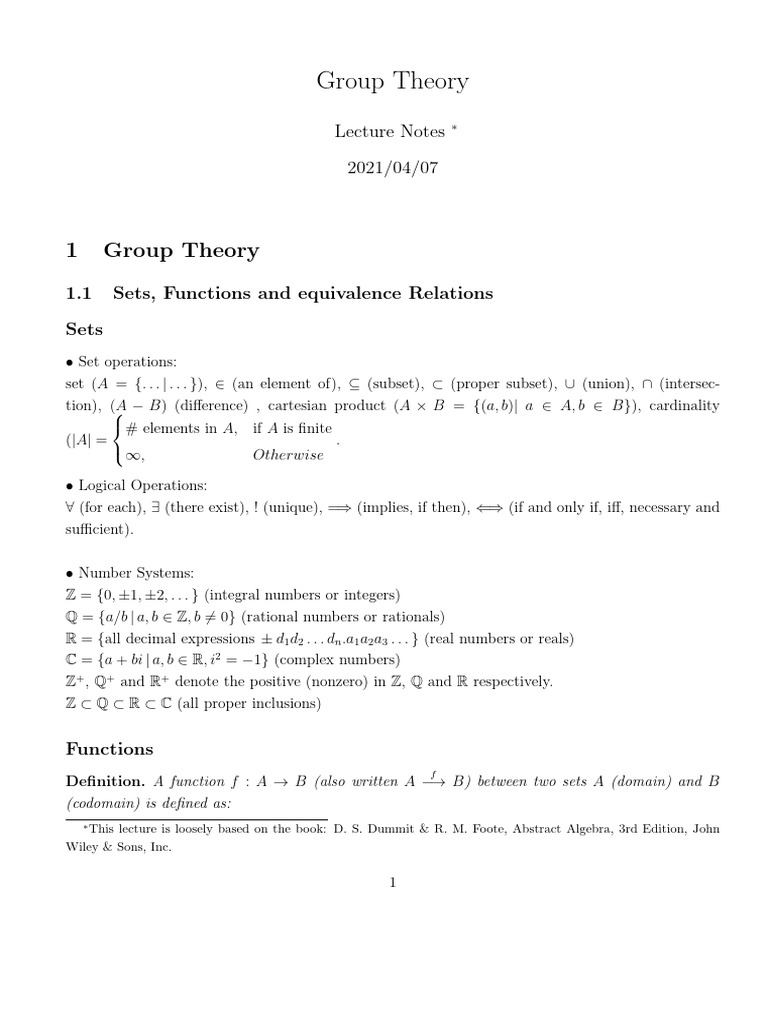 Group Theory Lecture Notes Overview | PDF | Function (Mathematics ...