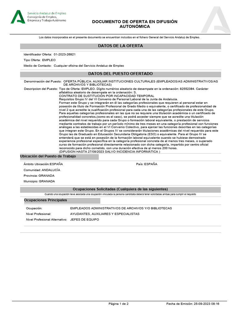 Documento Oferta | PDF | Empleo | España