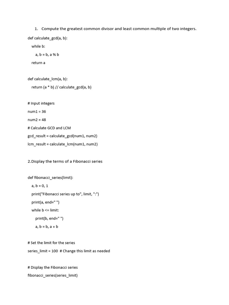 Compute The Greatest Common Divisor And Least Common Multiple Of Two Integers Pdf Data