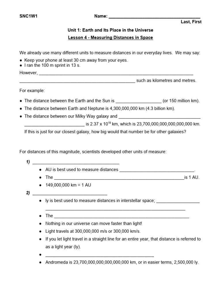 L4 Measuring Distances in Space - Student | PDF