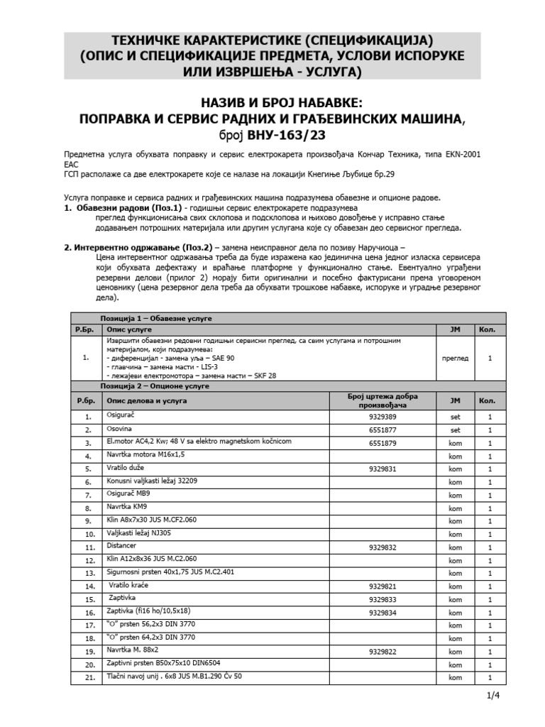 1 Opis I Specifikacije Predmeta, Uslovi Isporuke Ili Izvršenja | PDF