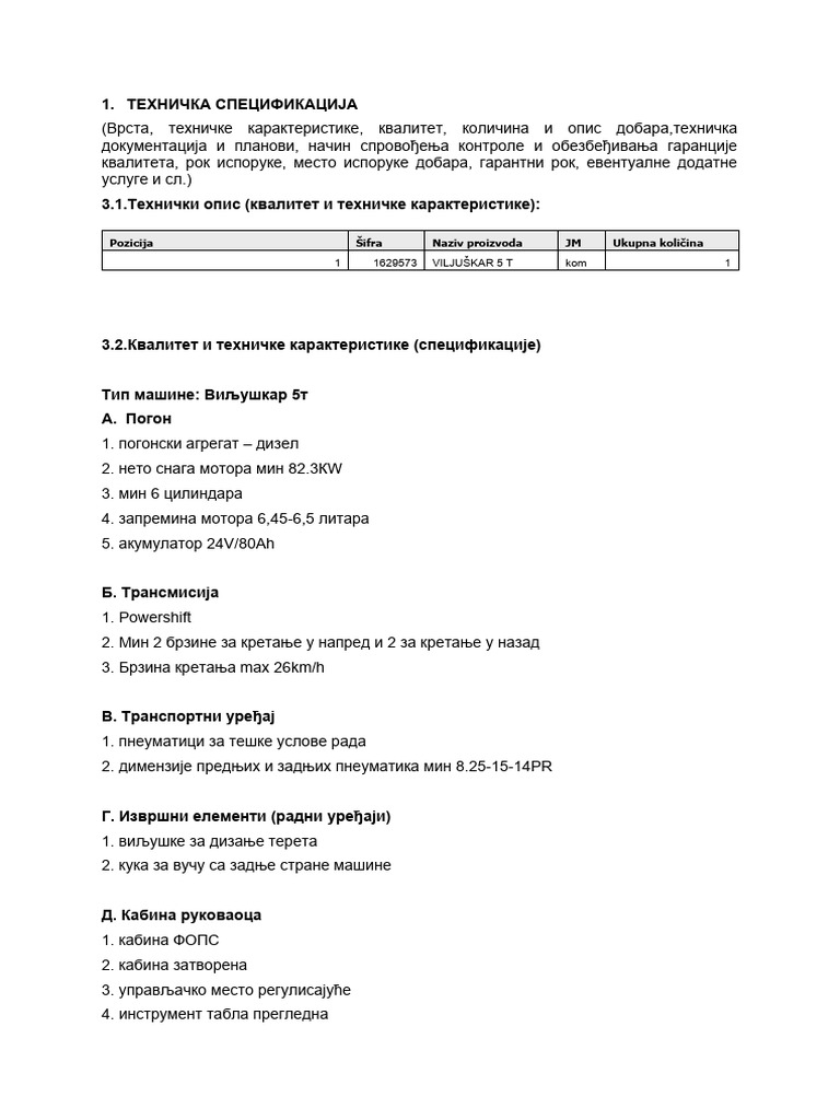 Opis I Specifikacije Predmeta, Uslovi Isporuke Ili Izvršenja | PDF