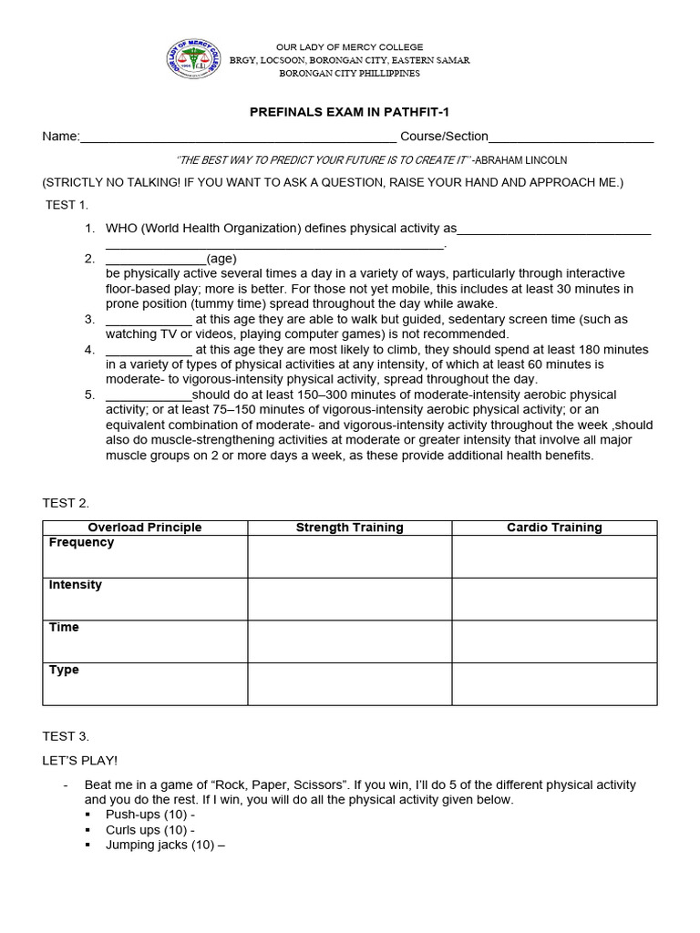 Prefinals Exam in Pathfit-1 | PDF | Self-Improvement