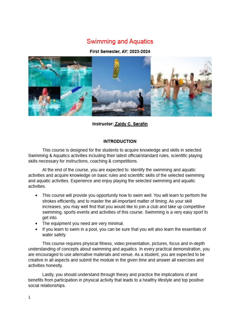 Swimming Module | Download Free PDF | Swimming (Sport) | Swimming