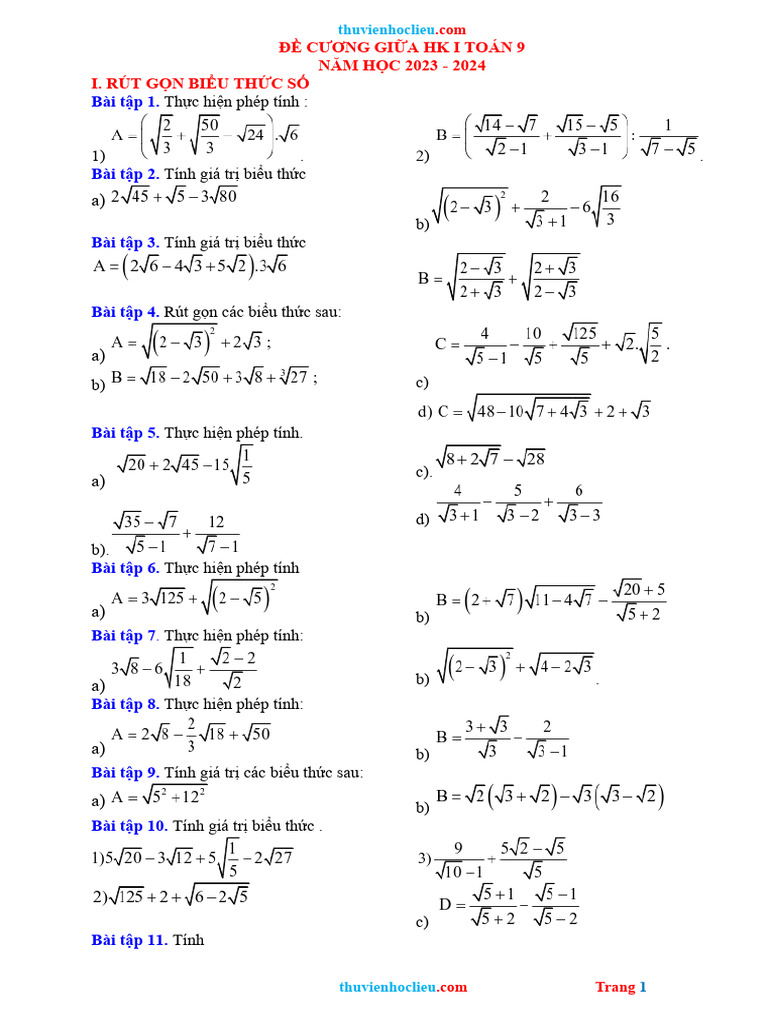 De Cuong On Tap Toan 9 Giua HK1 Nam 23 24 | PDF