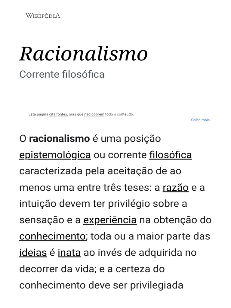 Racionalismo - Wikipédia, A Enciclopédia Livre | PDF | Racionalismo ...