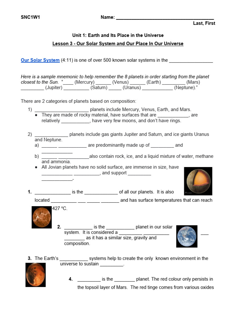 L3 Our Solar System and Our Place in Our Universe - Student | PDF ...