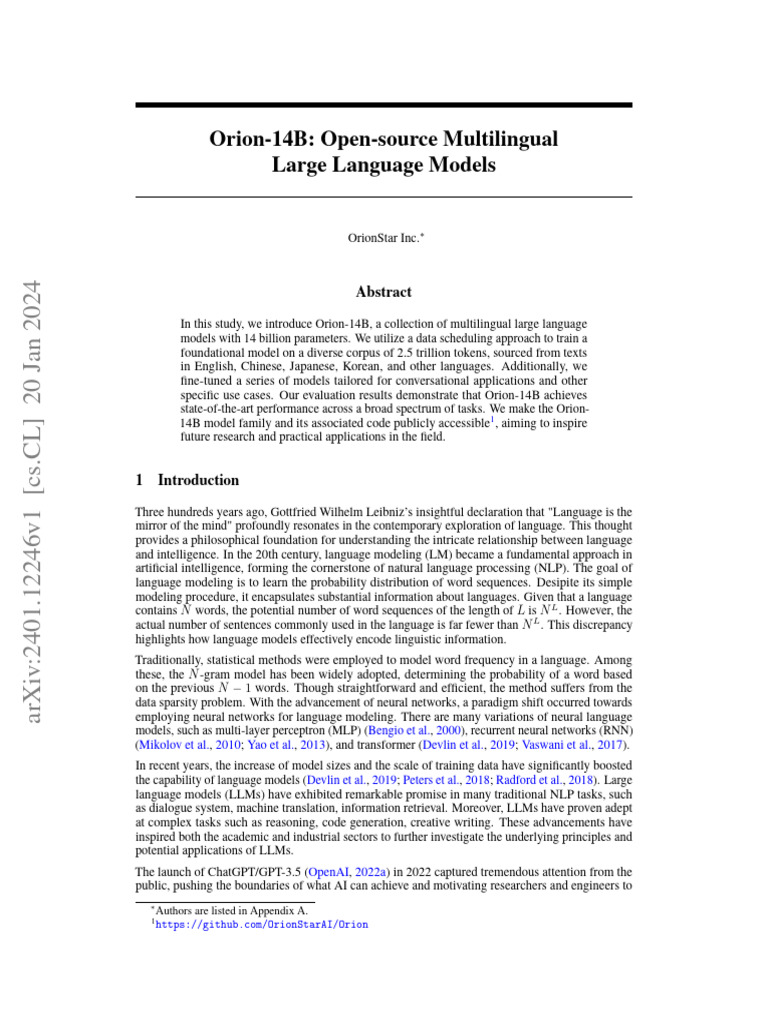 Orion-14B: Open-Source Multilingual Large Language Models | PDF