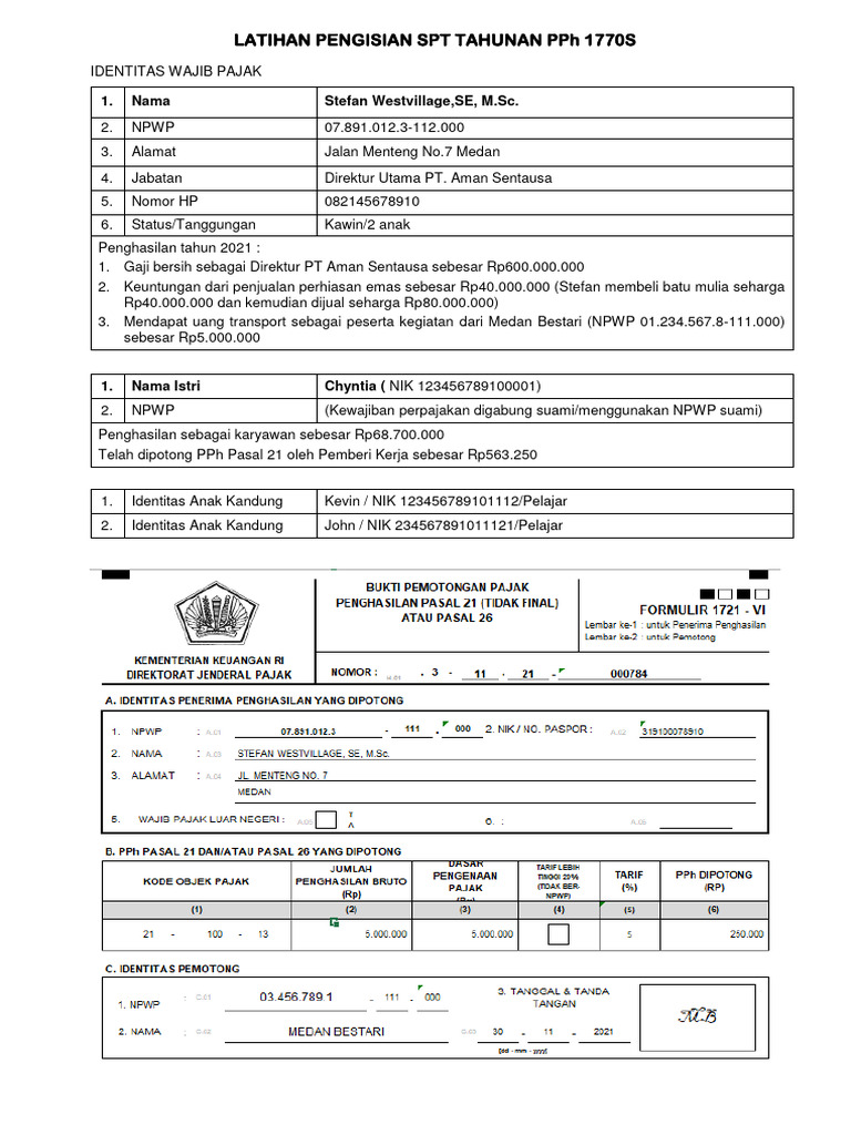 SOAL LATIHAN SPT TAHUNAN PPH 1770S Dan 1770 | PDF