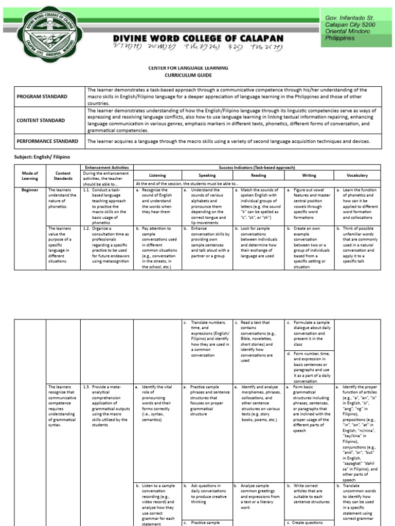 CLL Curriculum Guide | PDF