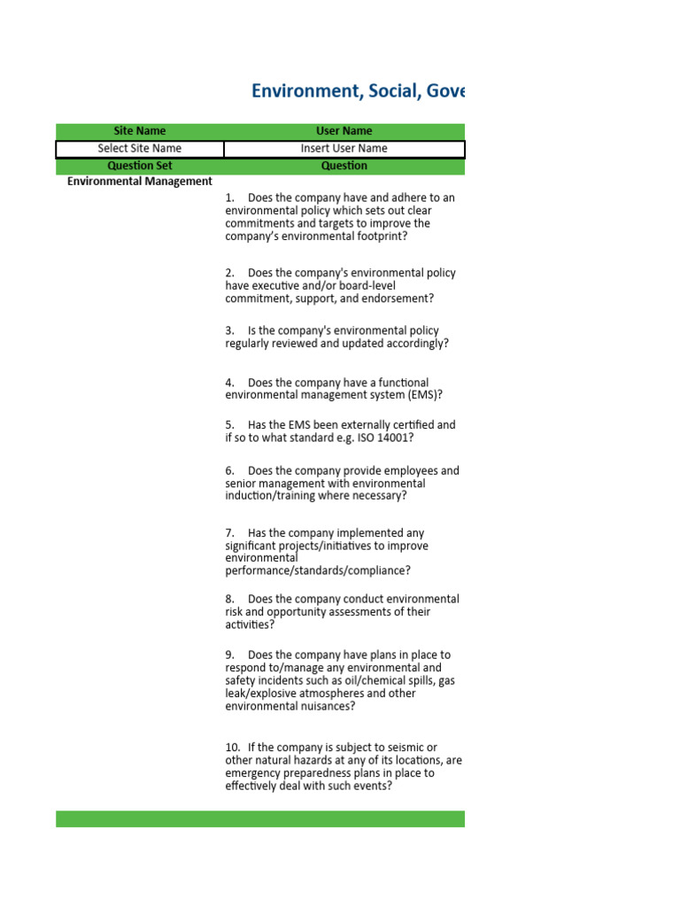 ESG Checklist | PDF | Employment | Occupational Safety And Health