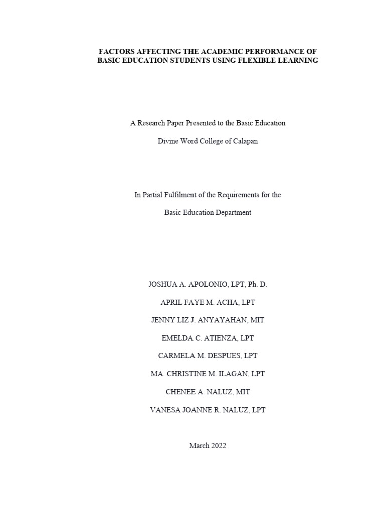 Factors Affecting The Academic Performance of Basic Education Students ...